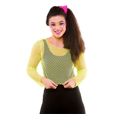 80-tals Fisknätströja Kort Neongul | Partykungen