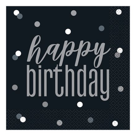 Servetter Happy Birthday Svart Prickig | Partykungen