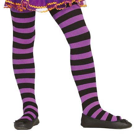 Tights for Barn Svart/Lilla Stripete | Partyking
