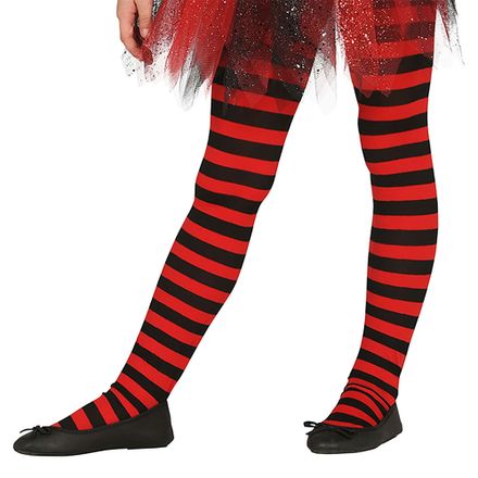 Tights for Barn Svart/Rød Stripete | Partyking