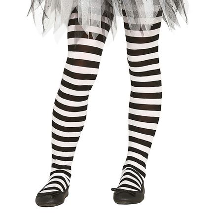 Tights for Barn Svart/Hvit Stripete | Partyking