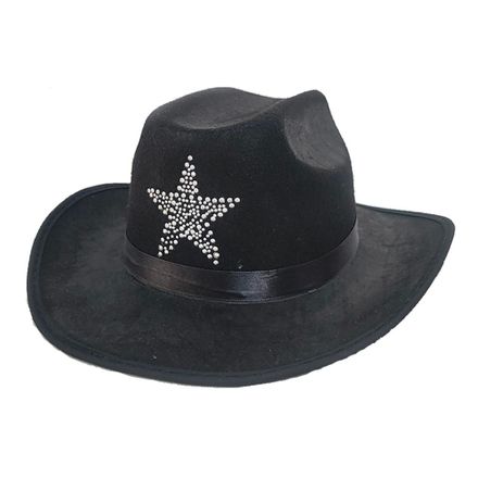 Sort Cowboyhat med Sherifstjerne | Partyking